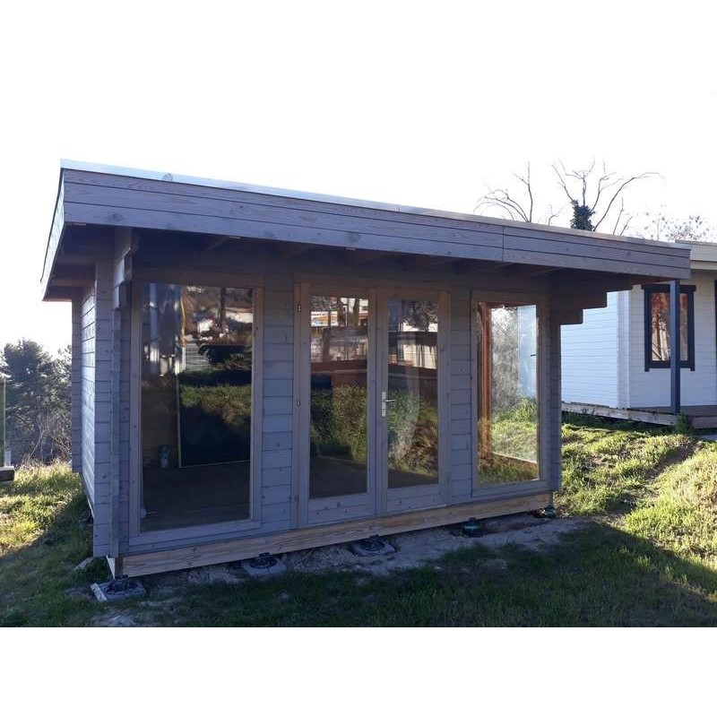 Chalet en bois 14m2 Lamai 350x435cm - 44mm - Toit plat très lumineux