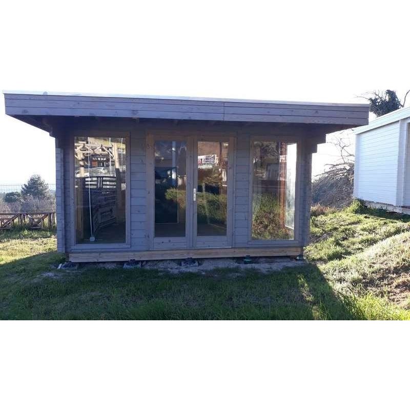Chalet en bois 14m2 Lamai 350x435cm - 44mm - Toit plat très lumineux