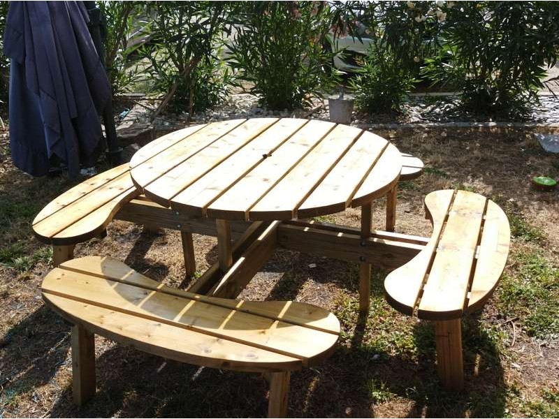 Table de pique-nique ronde en bois diamètre 219cm sapin imprégné