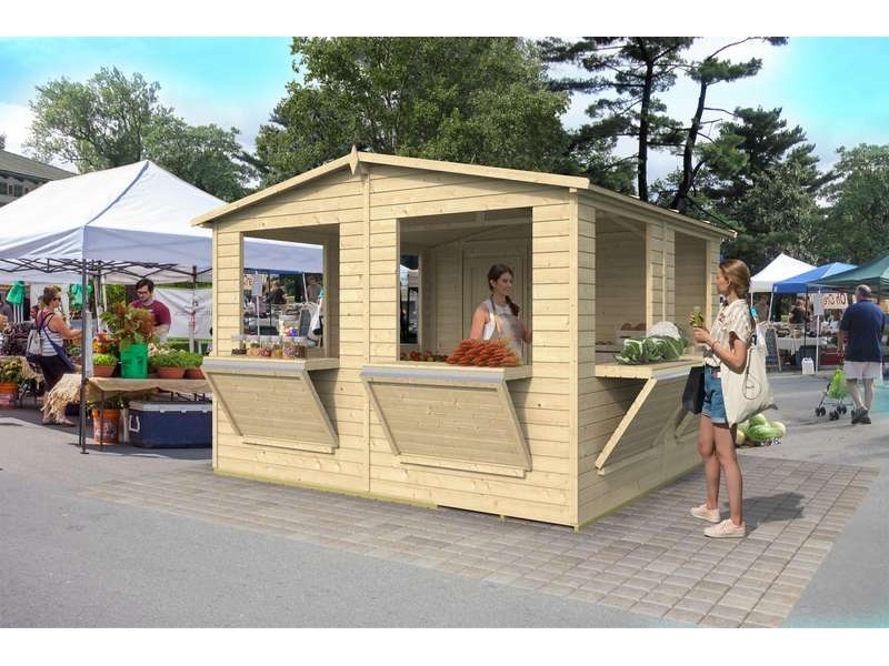 Kiosque 6 volets en bois 9m2 de 300x300cm, avec parois prémontées