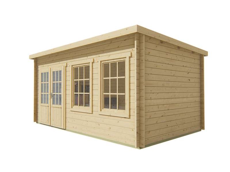 Chalet en bois 15m2 SABINE 500x300cm avec toit plat porte double 40mm