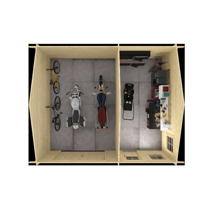 Garage voiture en bois Mota 30m2 500x600cm - 44mm - Double vitrage