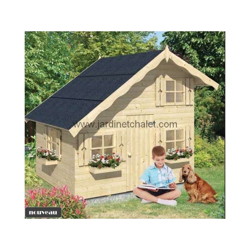 Cabane de jardin enfant en bois LOLA en kit bois toiture décalée
